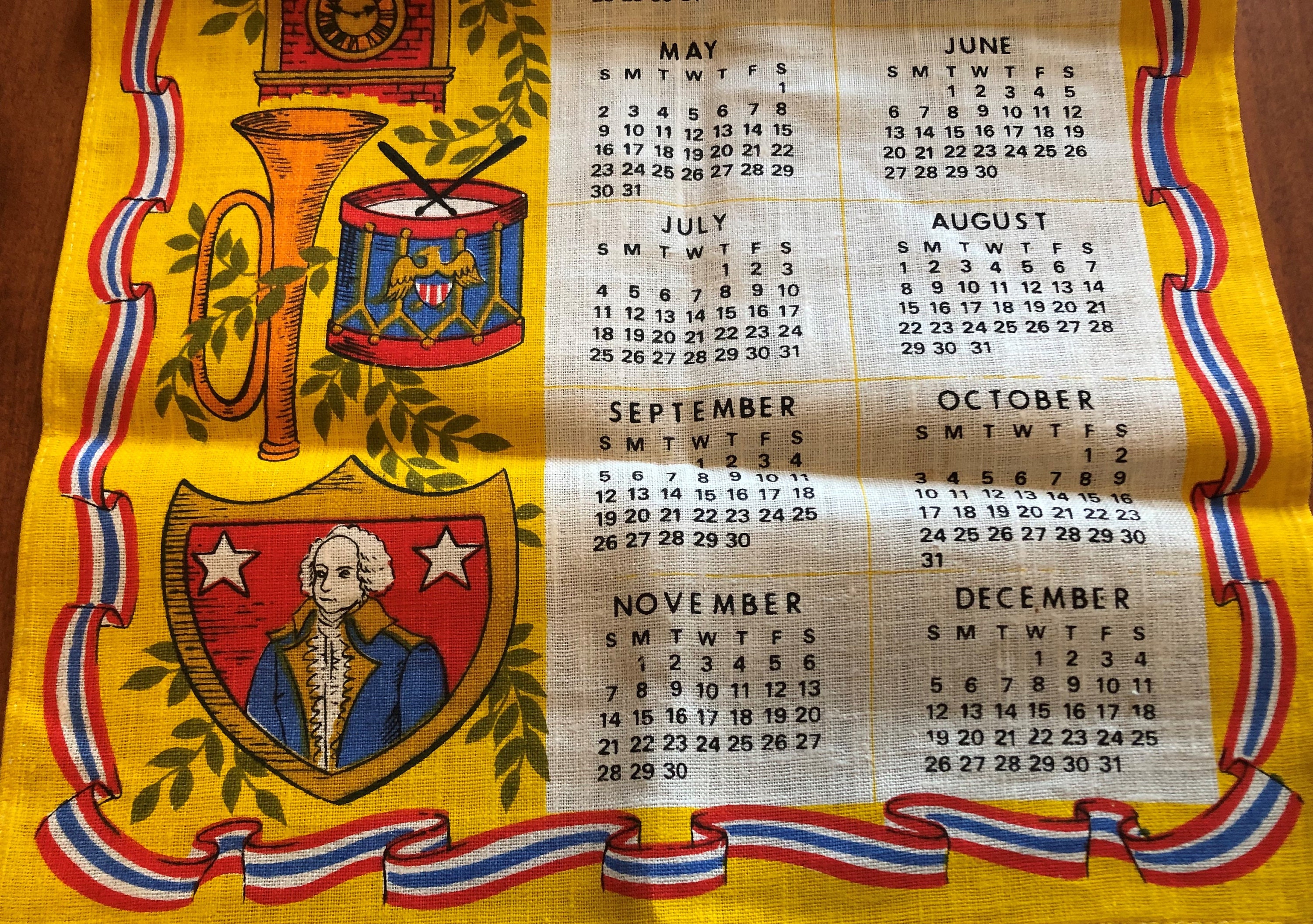 Vintage Patriotic 1976 Linen Calendar Towel Declaration of Independence ...