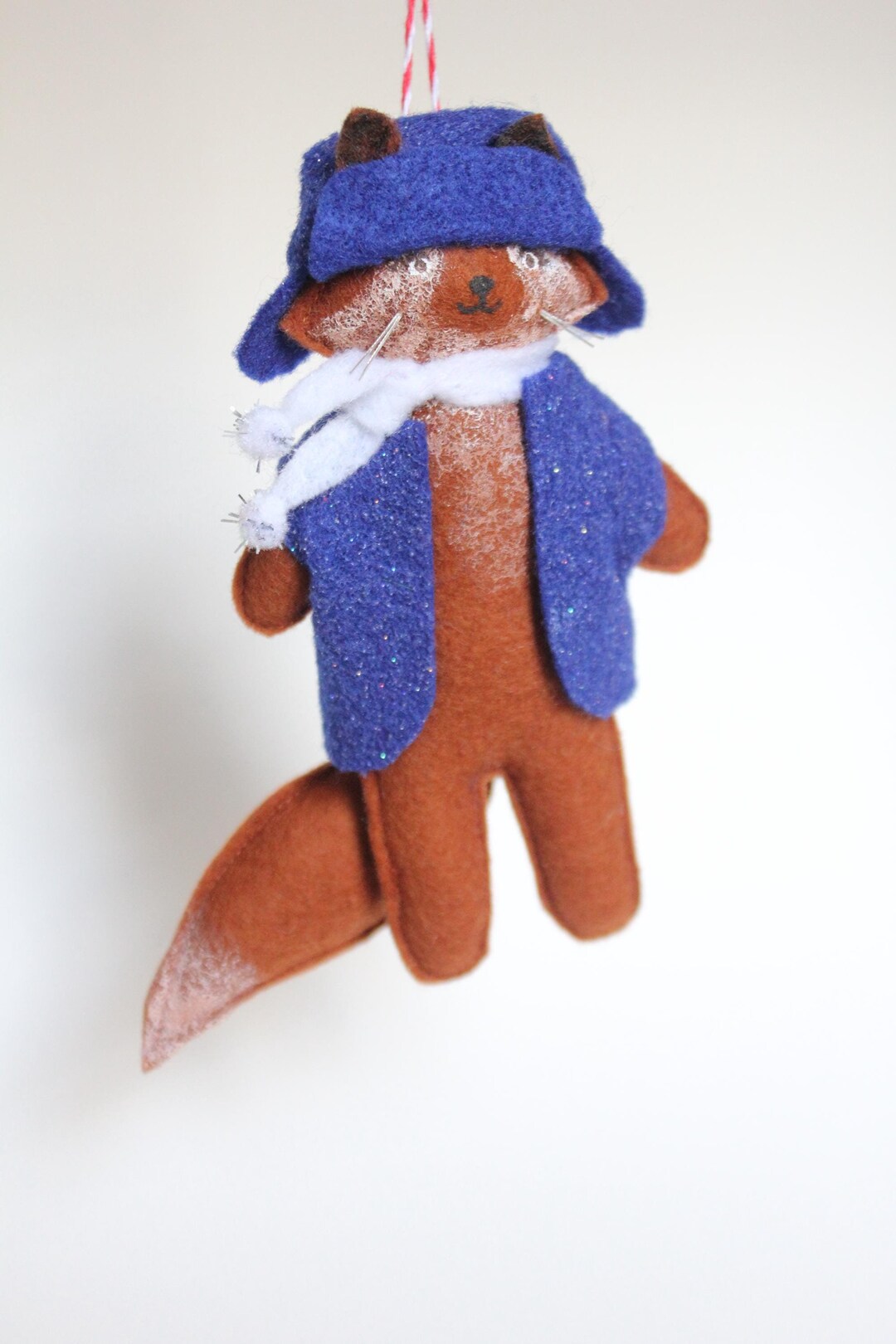 Faye the Fox, Blue Sparkle Vest, Handmade Christmas Ornament - Etsy