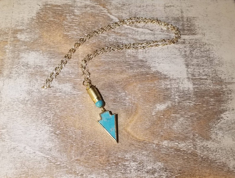 357 Sig Brass Arrow Bullet Casing Necklace With Genuine Blue Stone ...