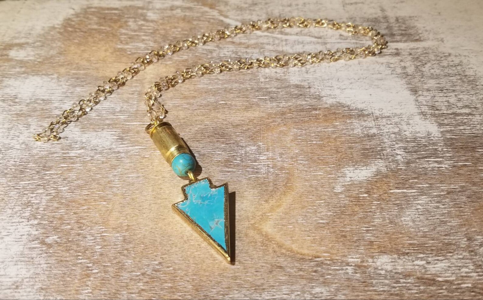 357 Sig Brass Arrow Bullet Casing Necklace With Genuine Blue Stone ...