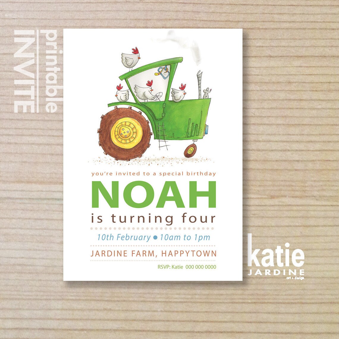 Kids Invitation Green Tractor Farm Invitation Tractor - Etsy