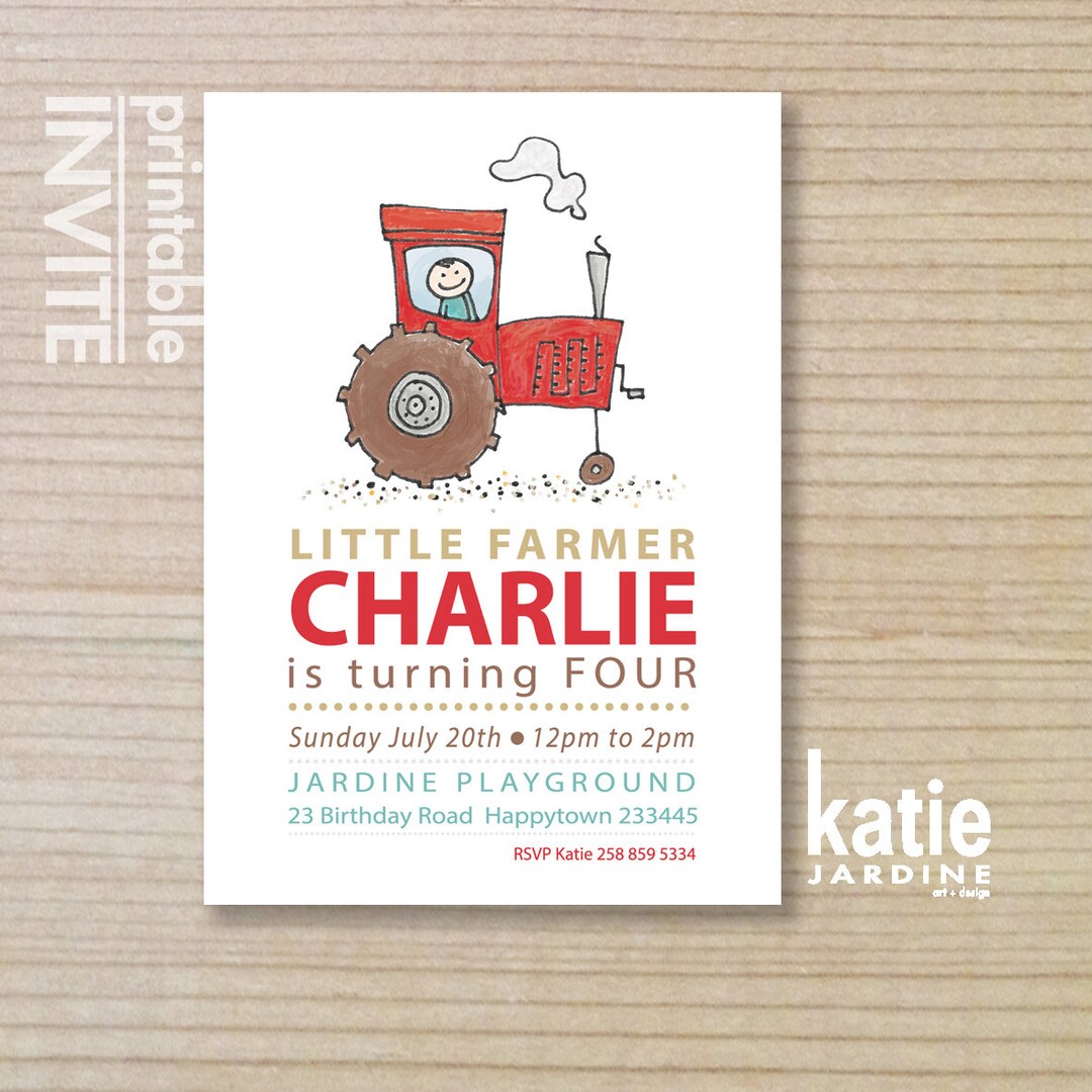 Red Tractor Kids Invitation Boys Invitation Childrens - Etsy