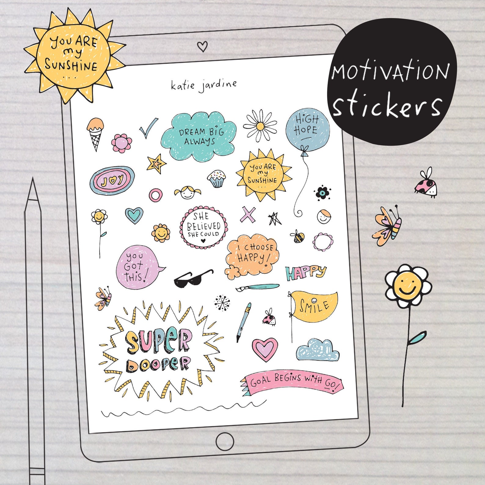 Everyday Motivation Stickers, Hand Drawn Digital Stickers, Goodnotes ...