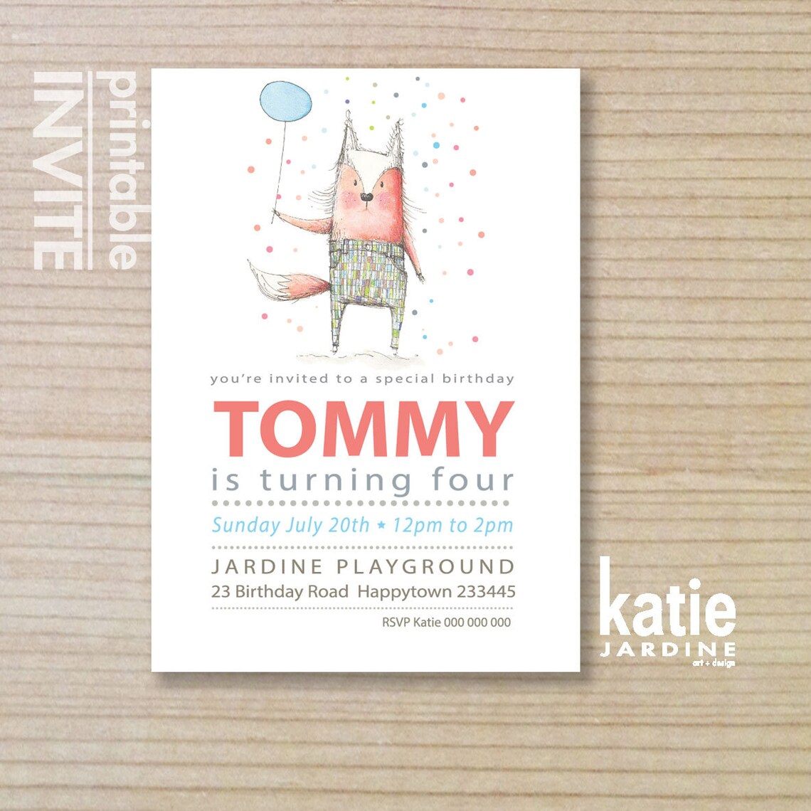 Kids Invitation Printable Invitation FOX Party Invitation Kids Party ...