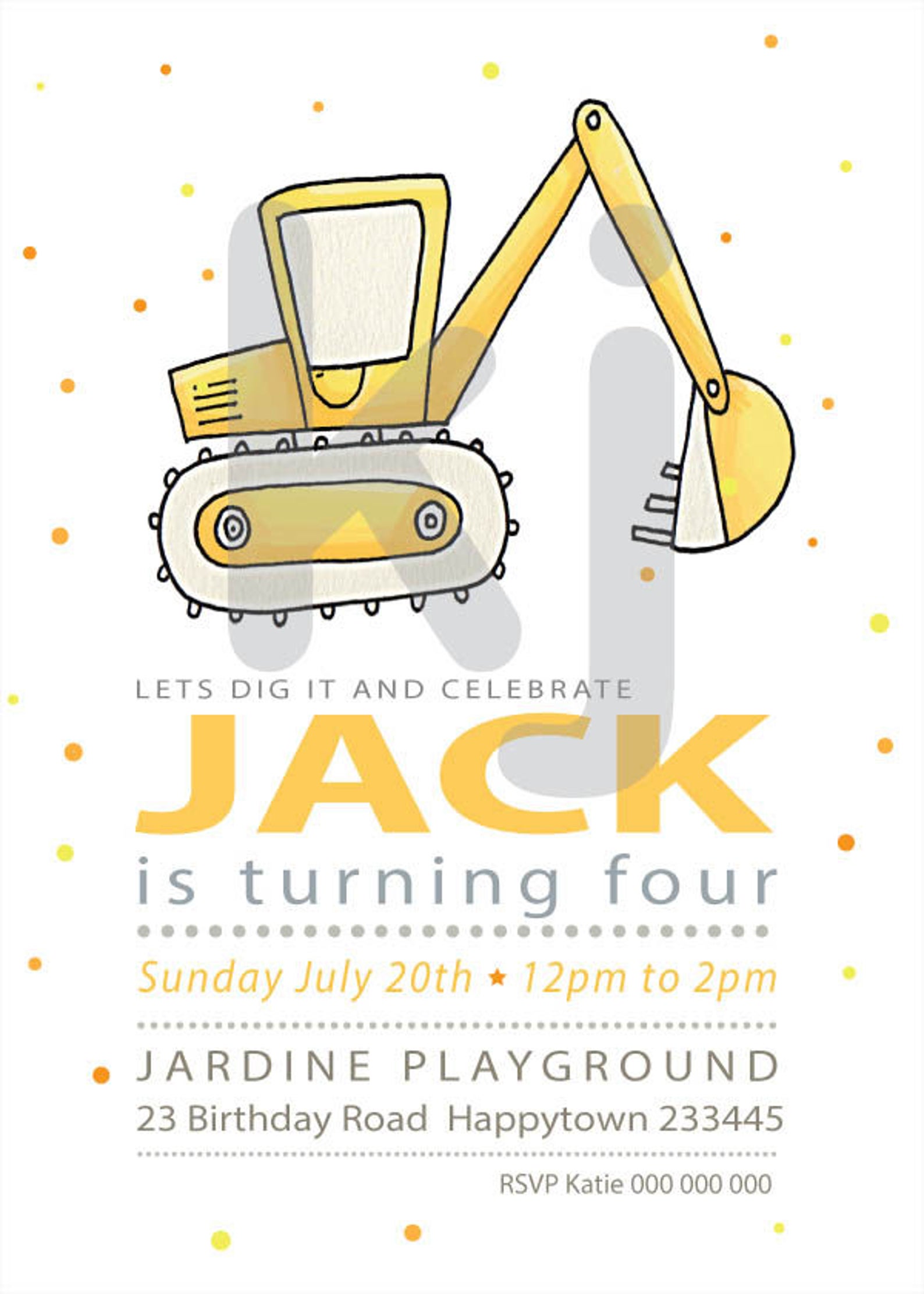 Digger Kids Invitation Boys Invitation Childrens - Etsy