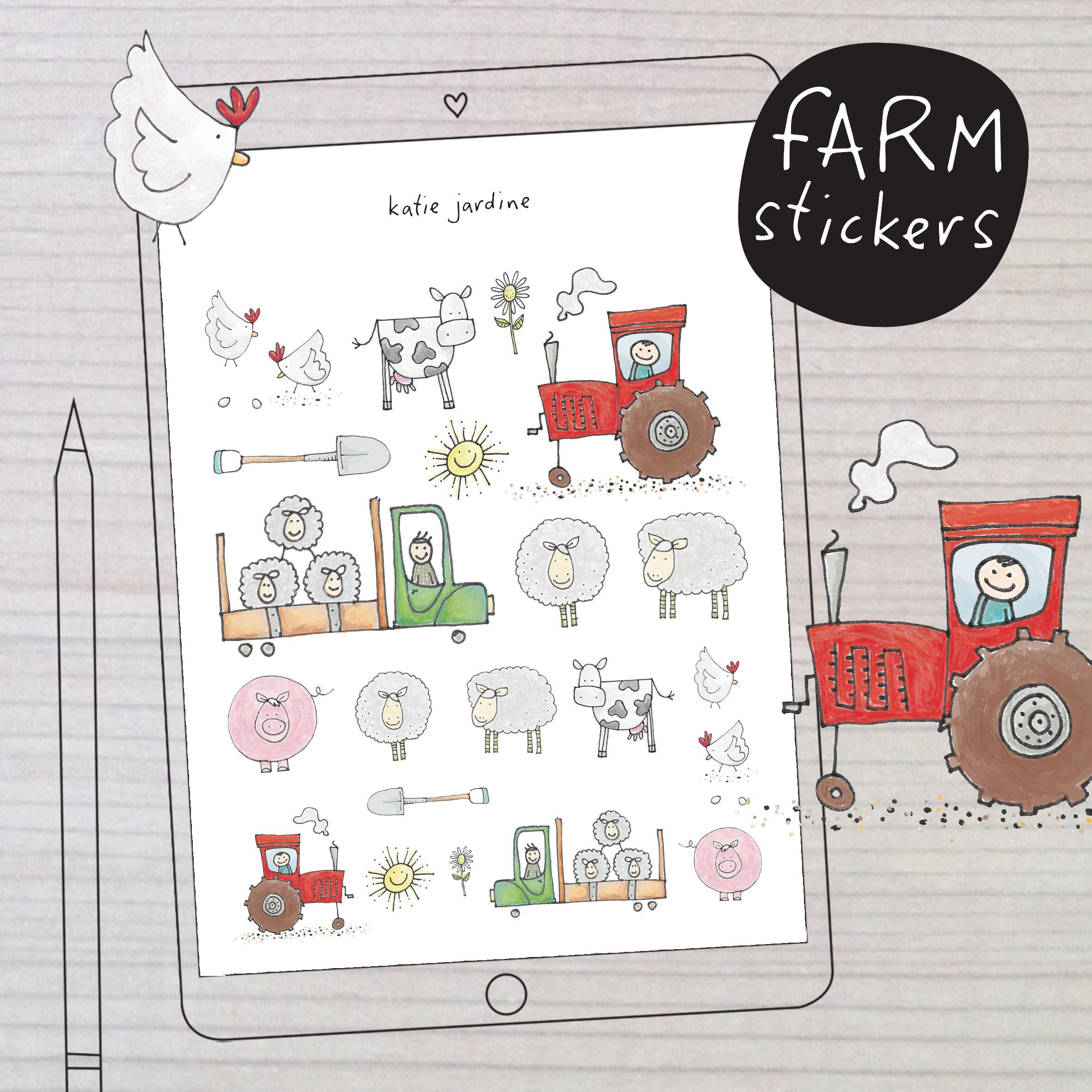 Farm Stickers Digital Farm & Animal Stickers Hand Drawn - Etsy