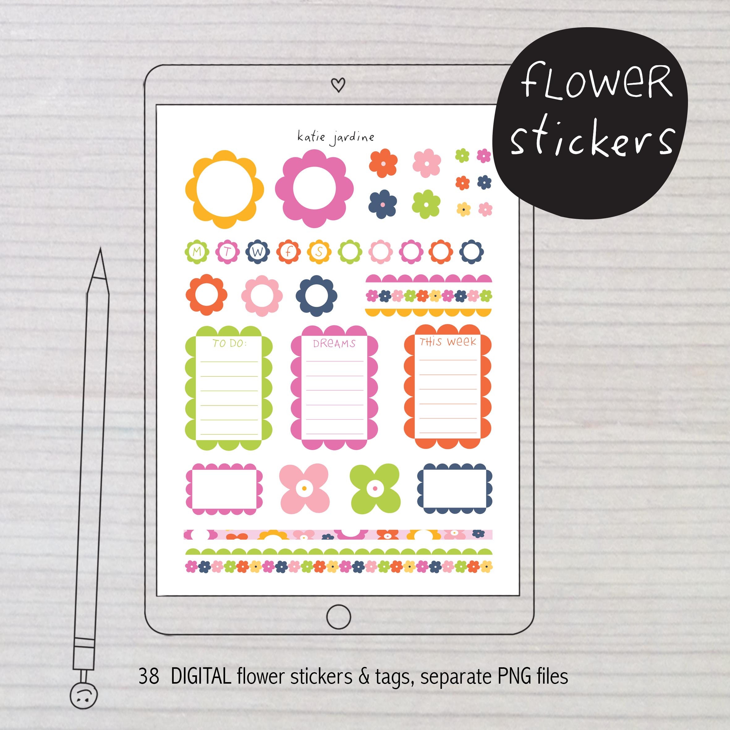 Digital Planner Flower Stickers, Floral Stickers, Flowers, Goodnotes ...