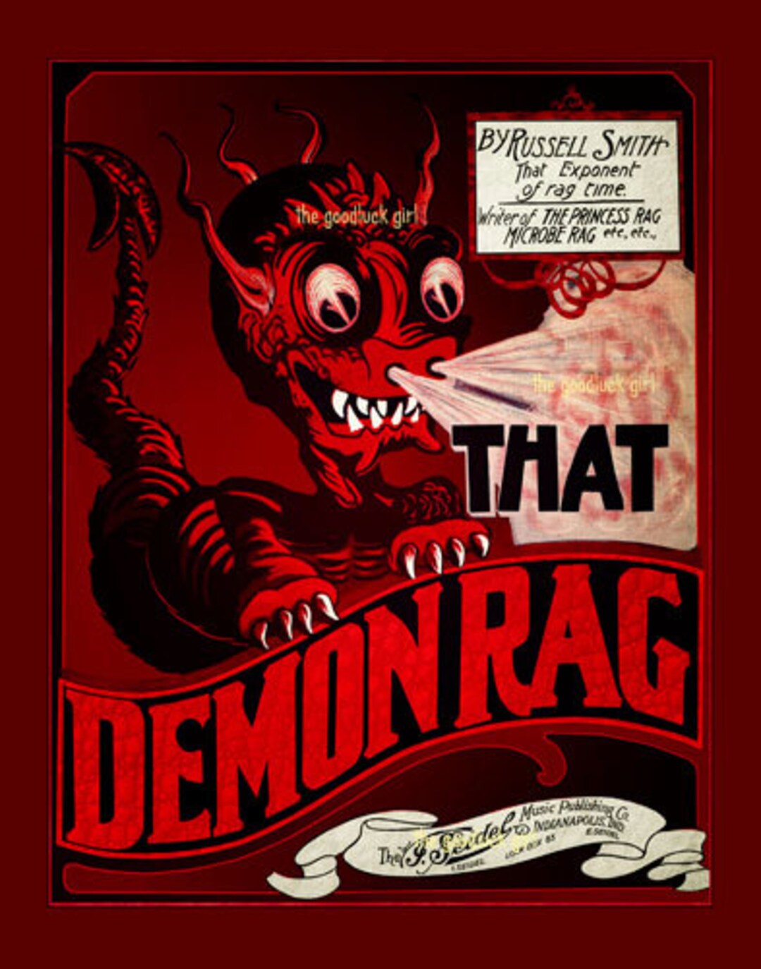 THAT DEMON RAG 8x10 Vintage Halloween Sheet Music Art Print Red Devil ...