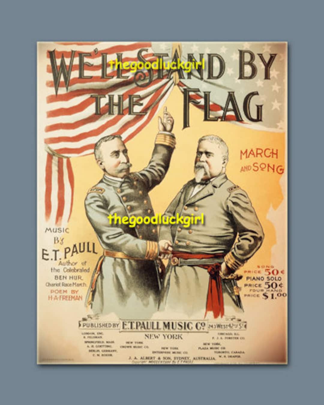 Civil War STAND BY FLAG 8x10 Vintage E.T. Paull Reproduction Sheet ...