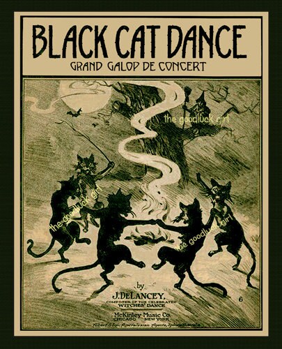 BLACK CAT DANCE 8x10 Vintage Halloween Sheet Music Cover Art Goth ...