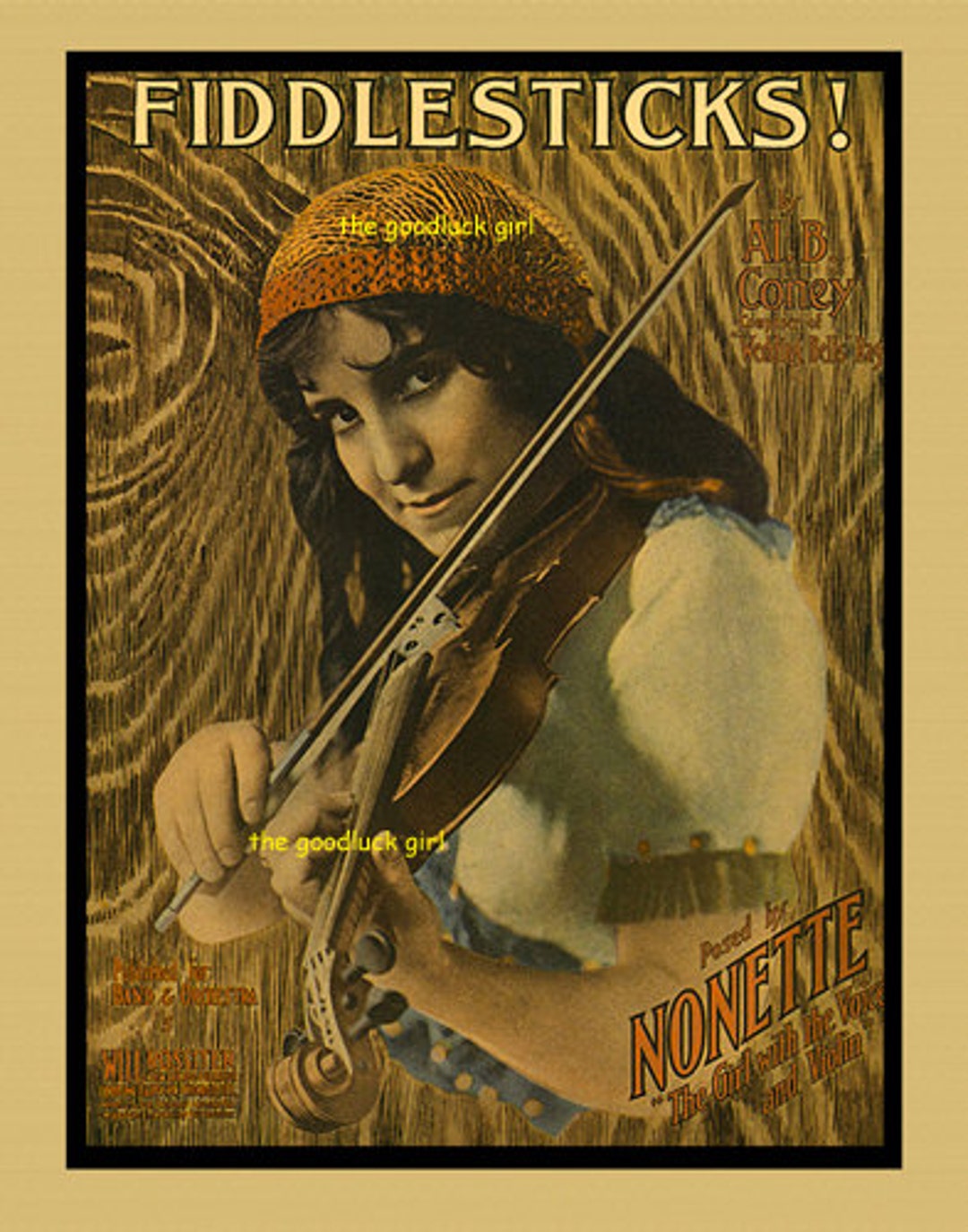 FIDDLESTICKS 8x10 Vintage Gypsy Woman Playing Fiddle Sheet Music Cover ...