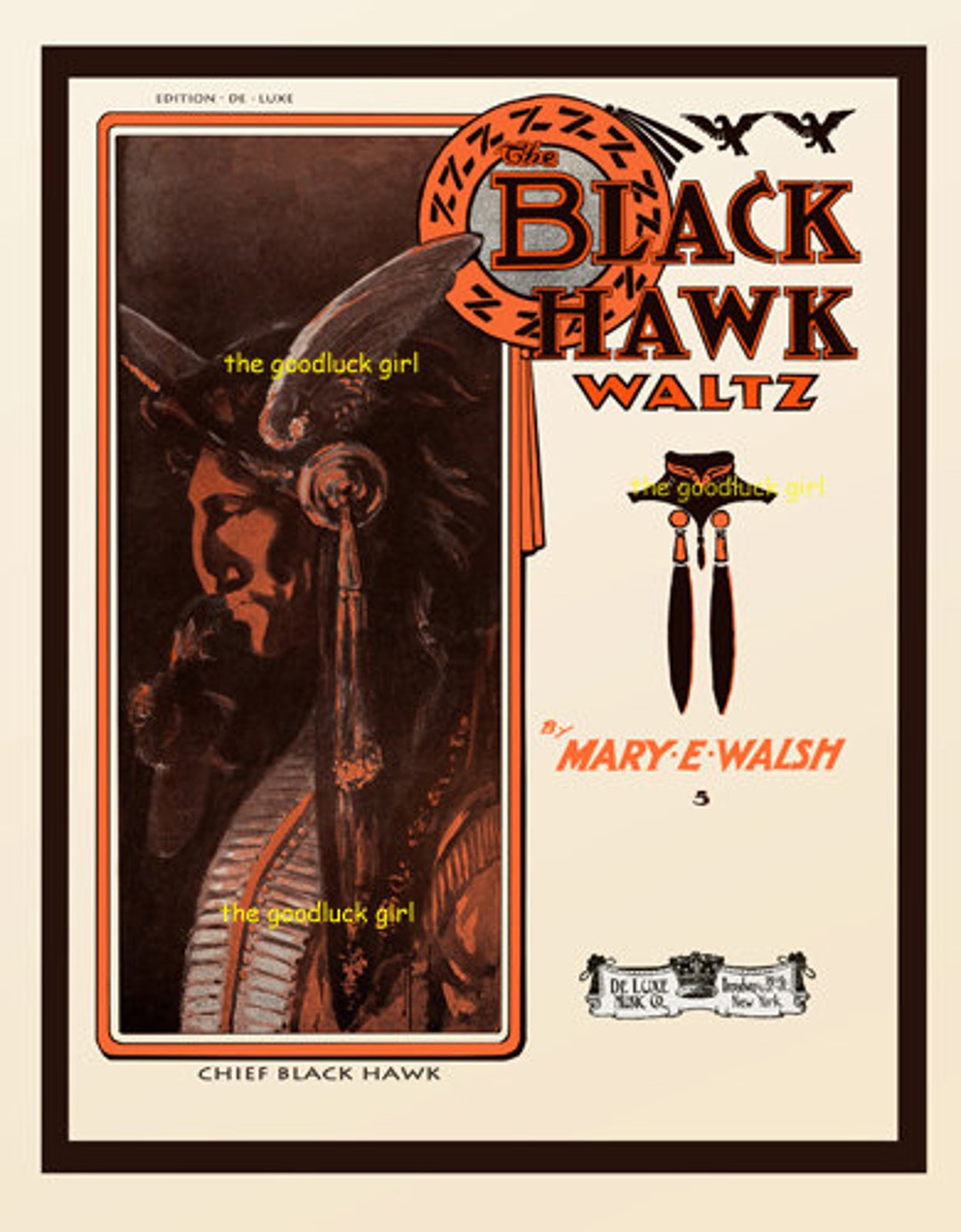 CHIEF BLACK HAWK Waltz 8x10 Native American Indian Vintage Sheet Music ...