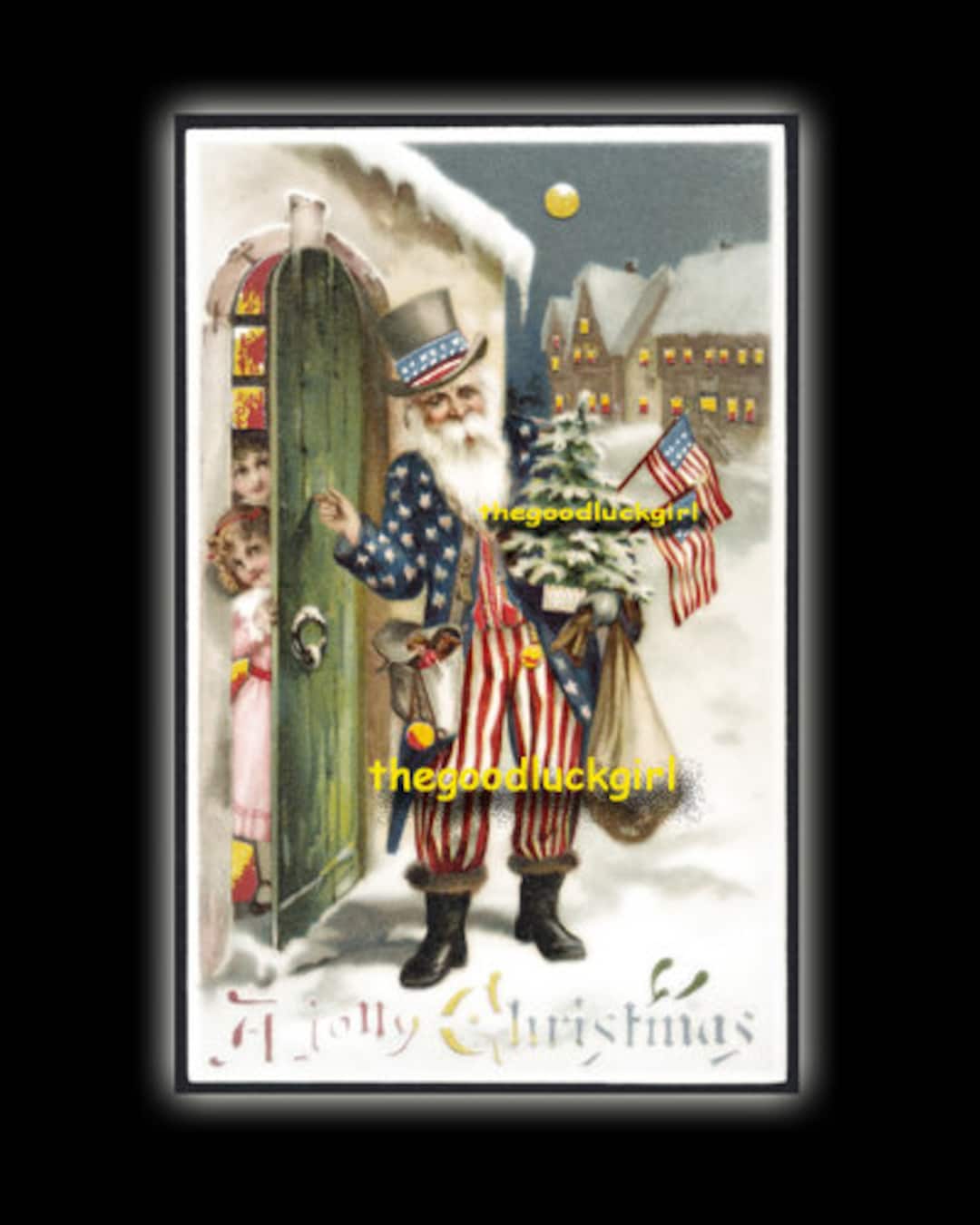 UNCLE SAM SANTA 8x10 Vintage Christmas Holiday Postcard Art Print ...