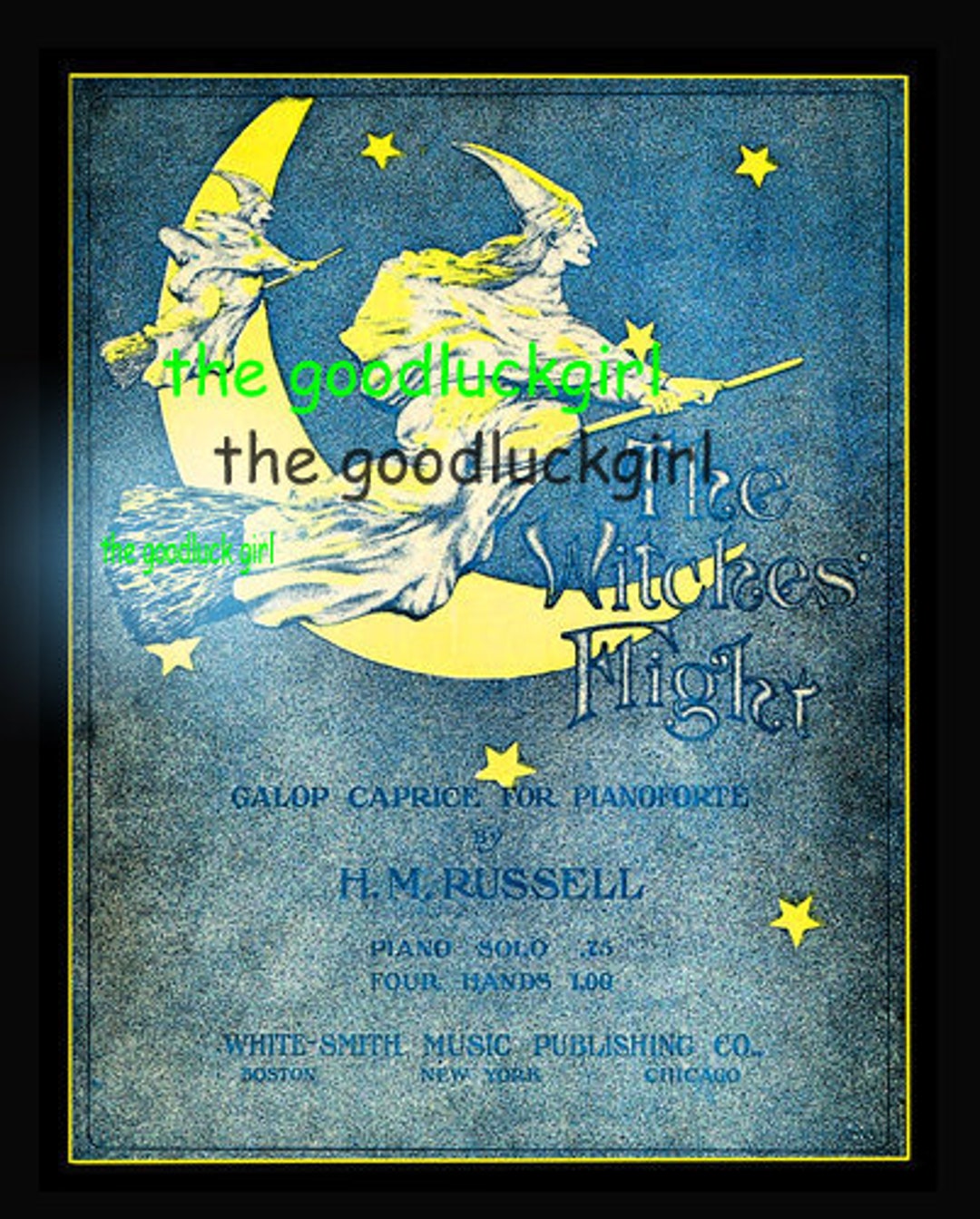 Vintage 1903 WITCHES FLIGHT 8x10 Sheet Music Cover Halloween Art Print ...