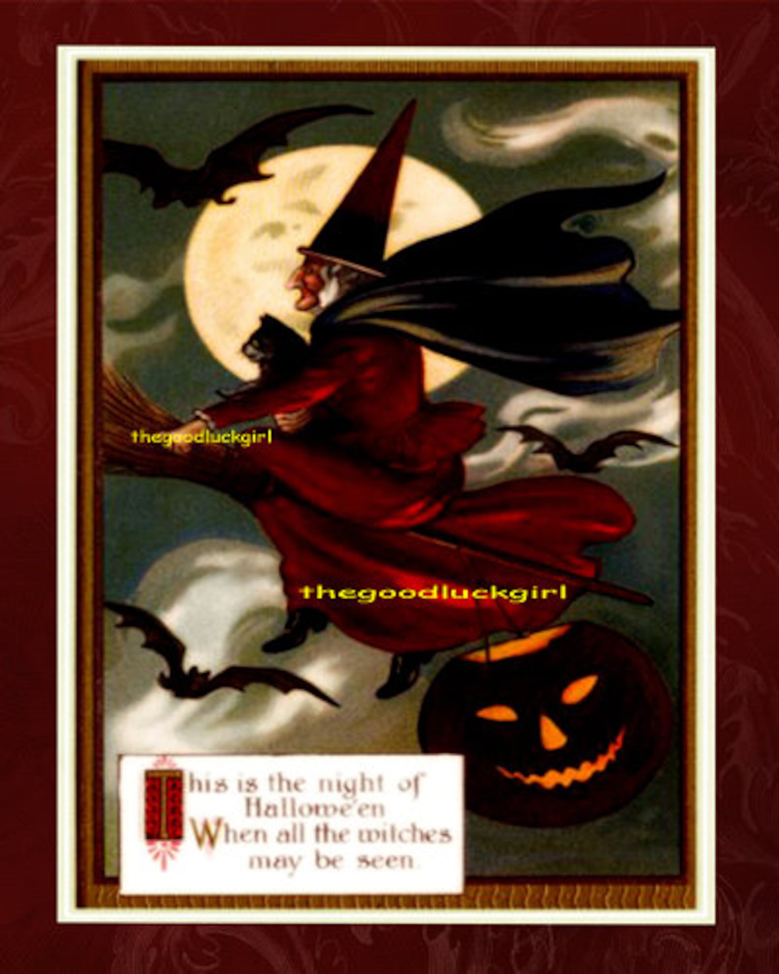 FLYING WITCH 8x10 Vintage Halloween Postcard Art Print Picture - Etsy