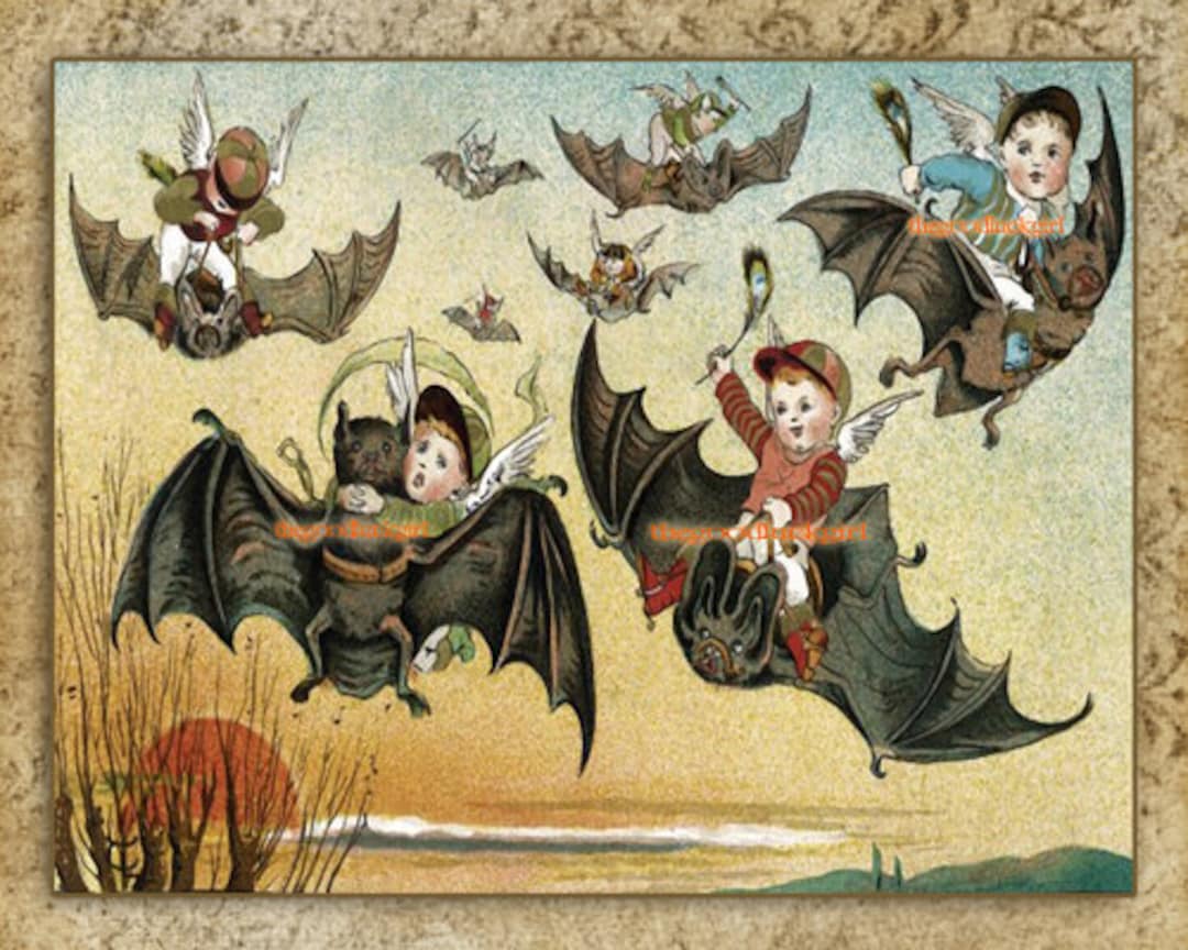 Instant Download 1882 Vintage BAT BOYS 8x10 Halloween Postcard Art ...