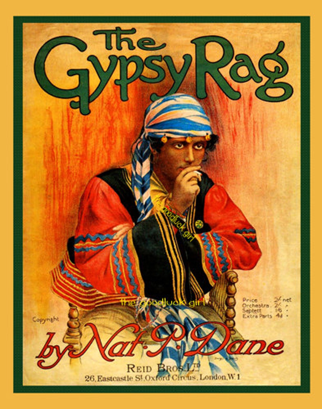 THE GYPSY Smoking Male Gipsy 8x10 Vintage Sheet Music Cover Art Print ...