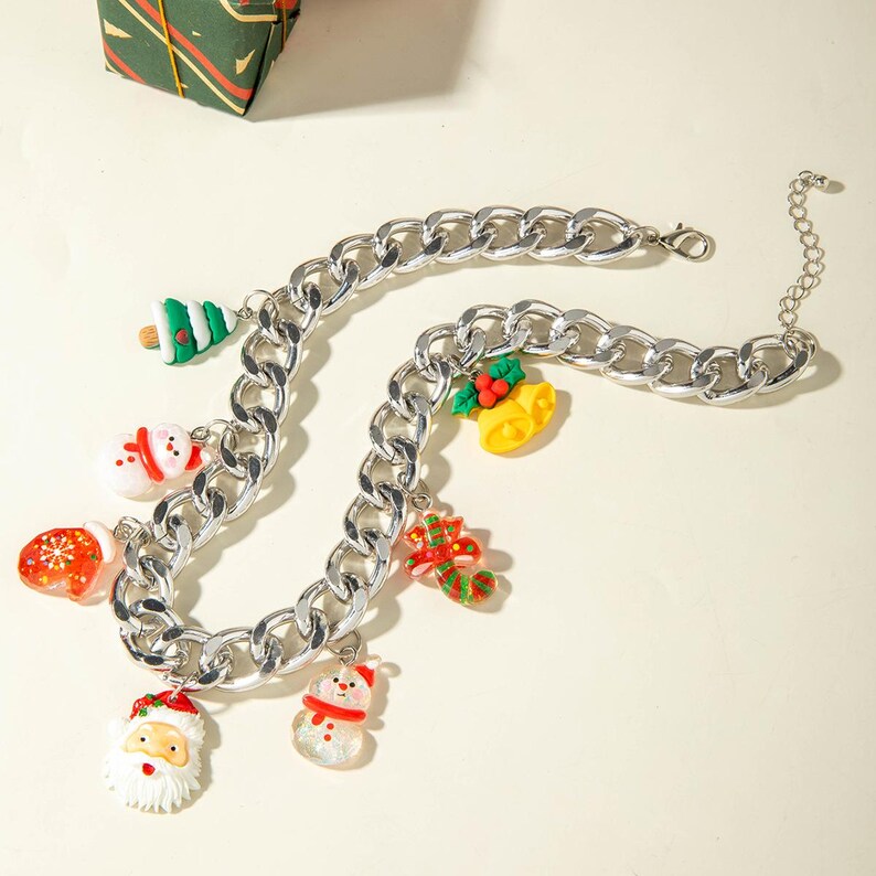 Santa Claus Pendant Necklace,red Green Contrasting Resin Bell ...