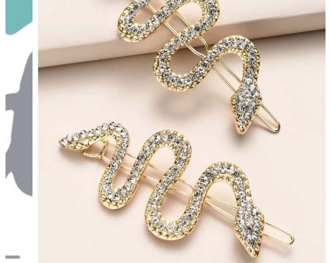 Snake Hair Clip set of 2 Gold Snake Hair Clip Rhinestone | Etsy