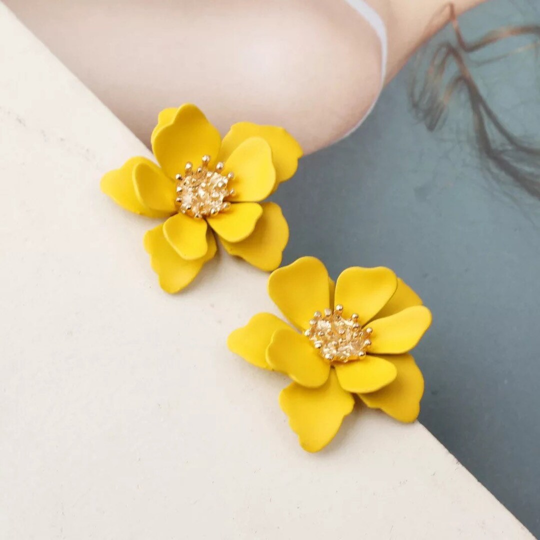 Yellow Flower Stud Earrings Yellow Flower Earrings Yellow - Etsy