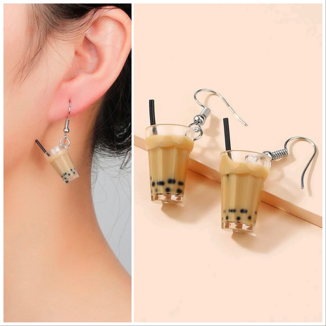 Bubble Tea Earrings Gold Boba Tea Earrings Boba Bubble Tea - Etsy