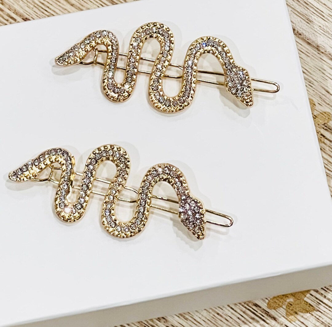 Snake Hair Clip set of 2 Gold Snake Hair Clip Rhinestone - Etsy