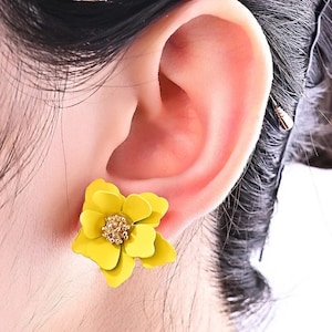 Yellow Flower Stud Earrings Yellow Flower Earrings Yellow - Etsy
