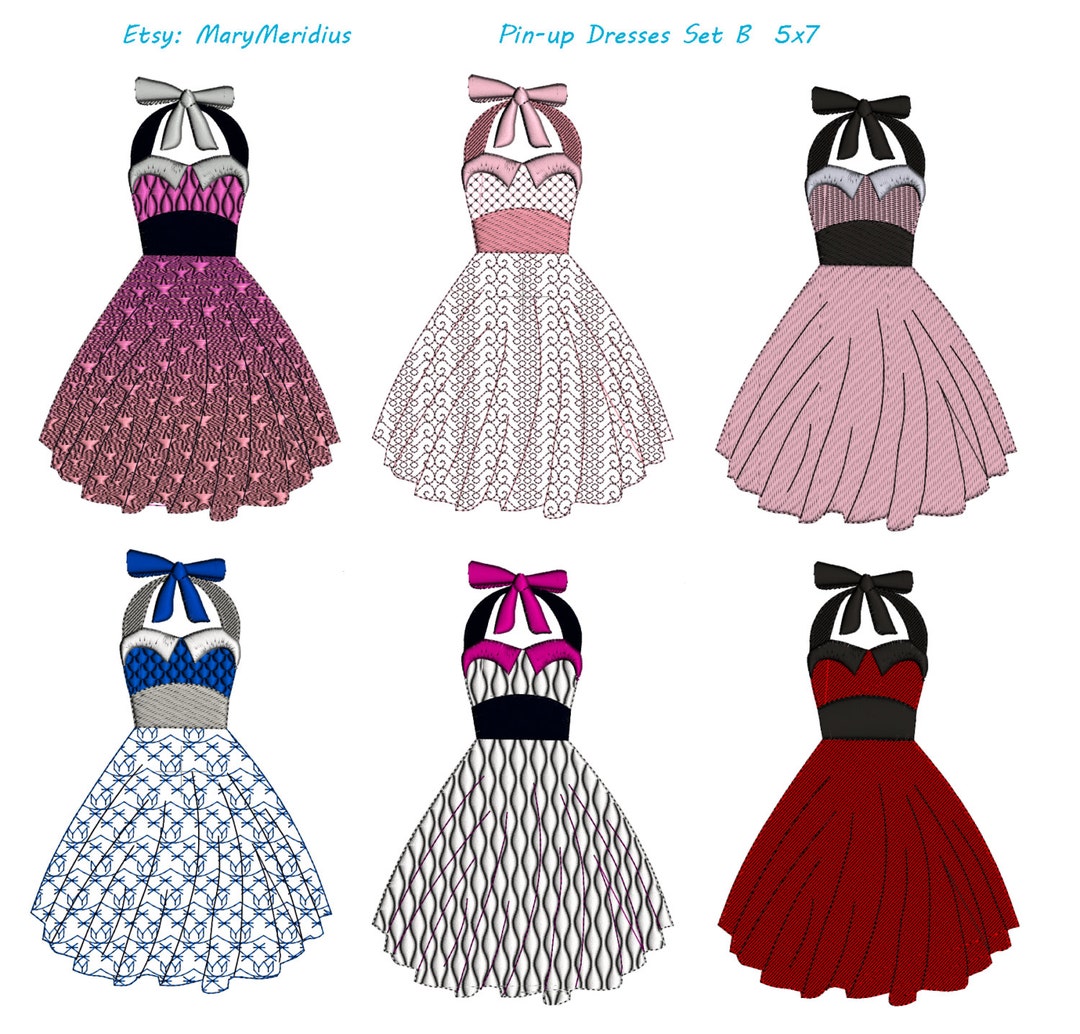 6-instant-machine Embroidery Design Downloadpin up Girldress - Etsy