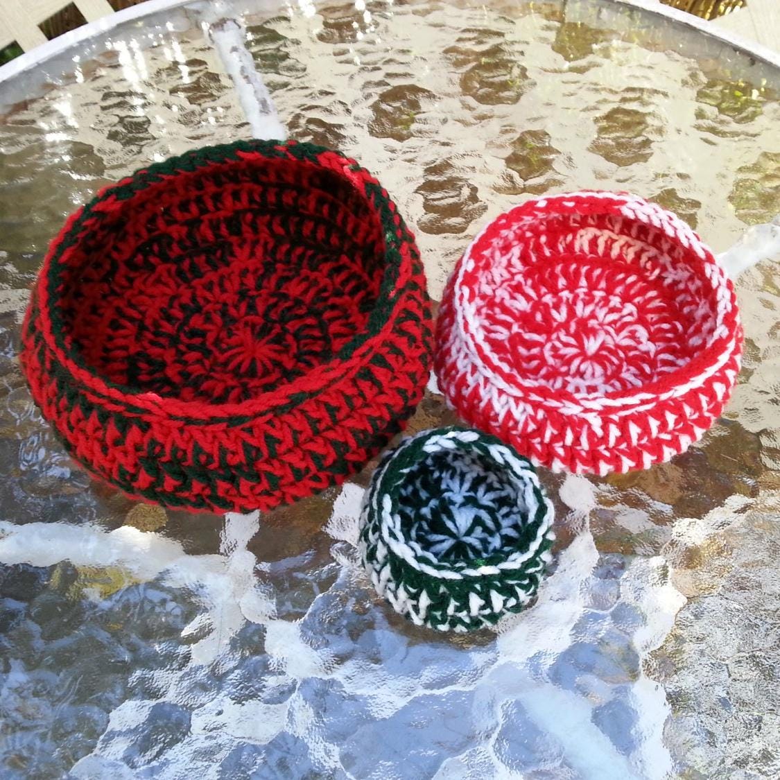 3pack Handmade Crochet Nesting Bowls, Sturdy Thick Stacking Containers ...