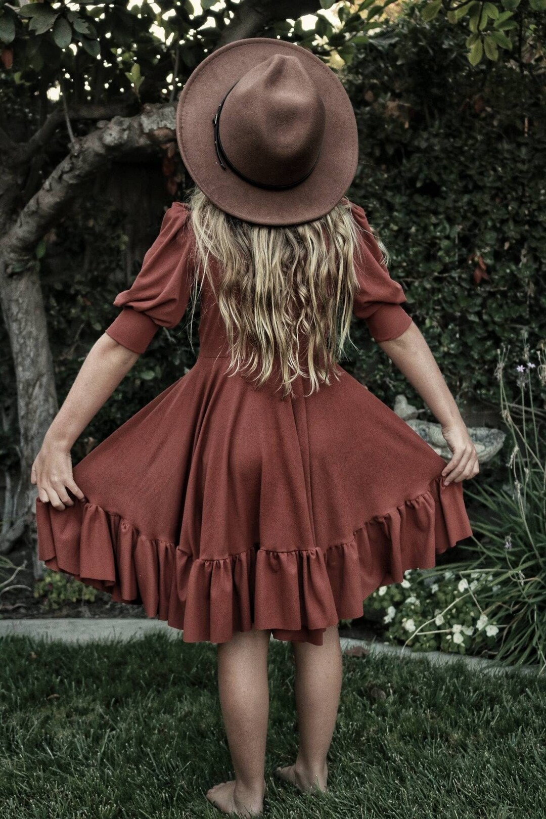 Girls Rust Red /navy /white Dress Scoop Back, Raw Edge Ruffles. 12 ...