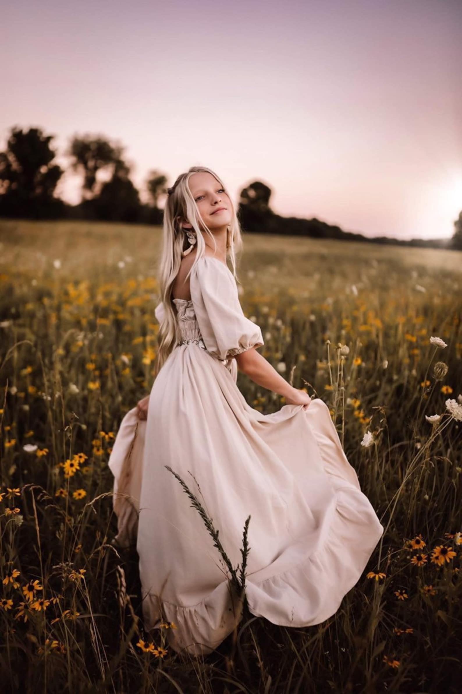 Girls Toddler Boho Light Tan Linen Ruffled Dress W/ Elastic - Etsy