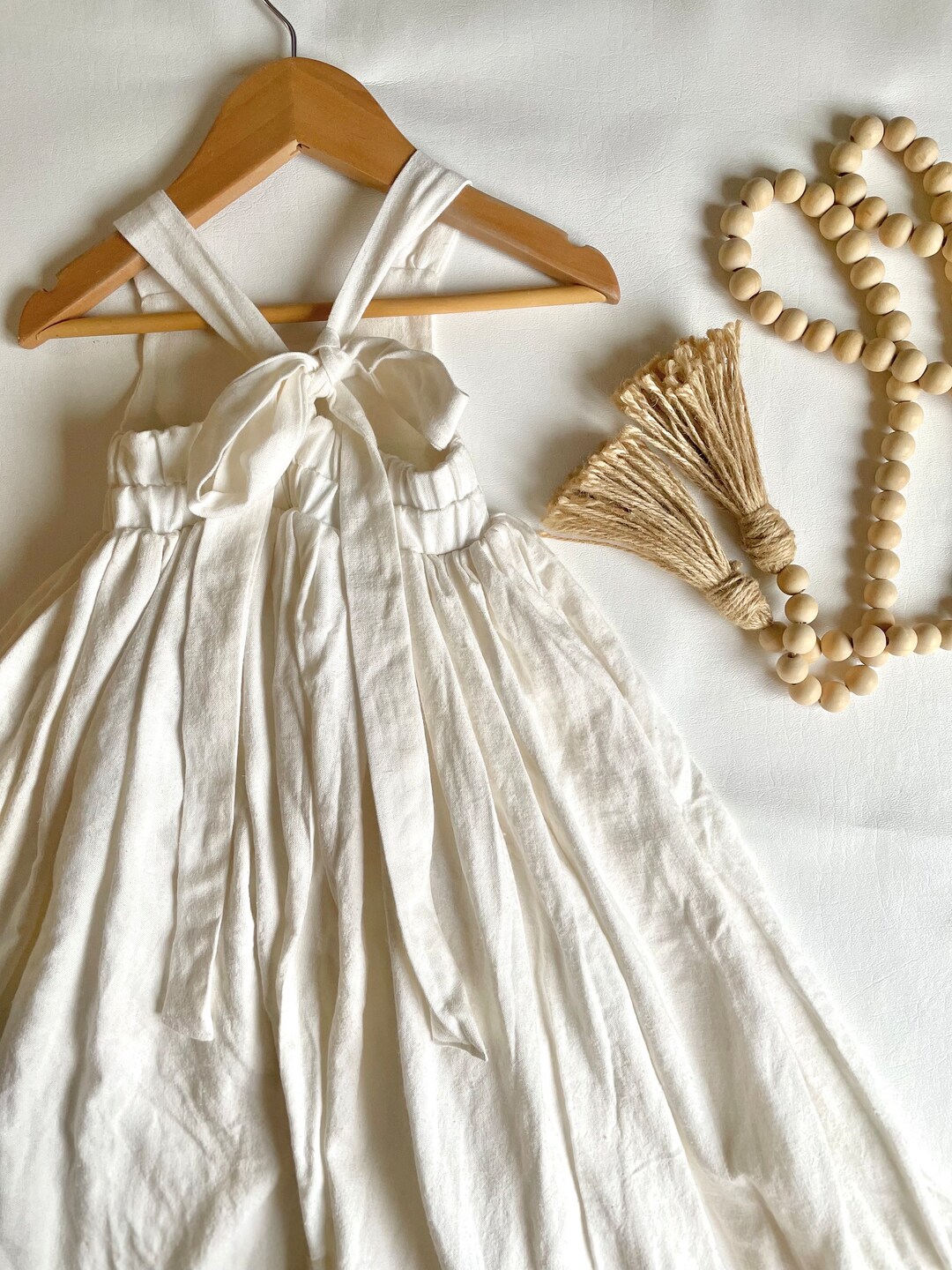 Girls Linen Dress With Long Train, Elastic Back and Adjustable Straps ...