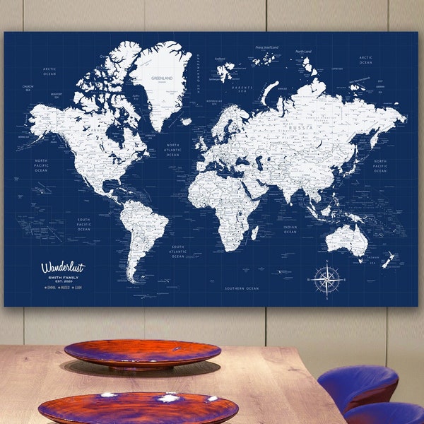 Blue World Map - Etsy