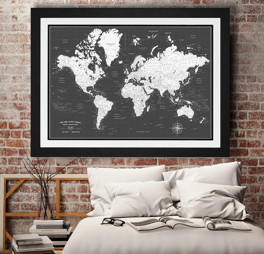 Detailed World Map Poster Print, Customized Legend for Pins, Travel ...