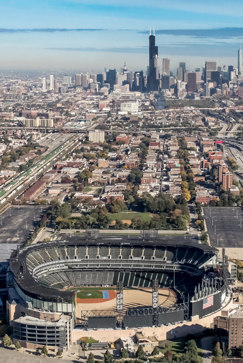 White Sox Stadium, US Cellular Field, Chicago Skyline, Vertical Photo ...