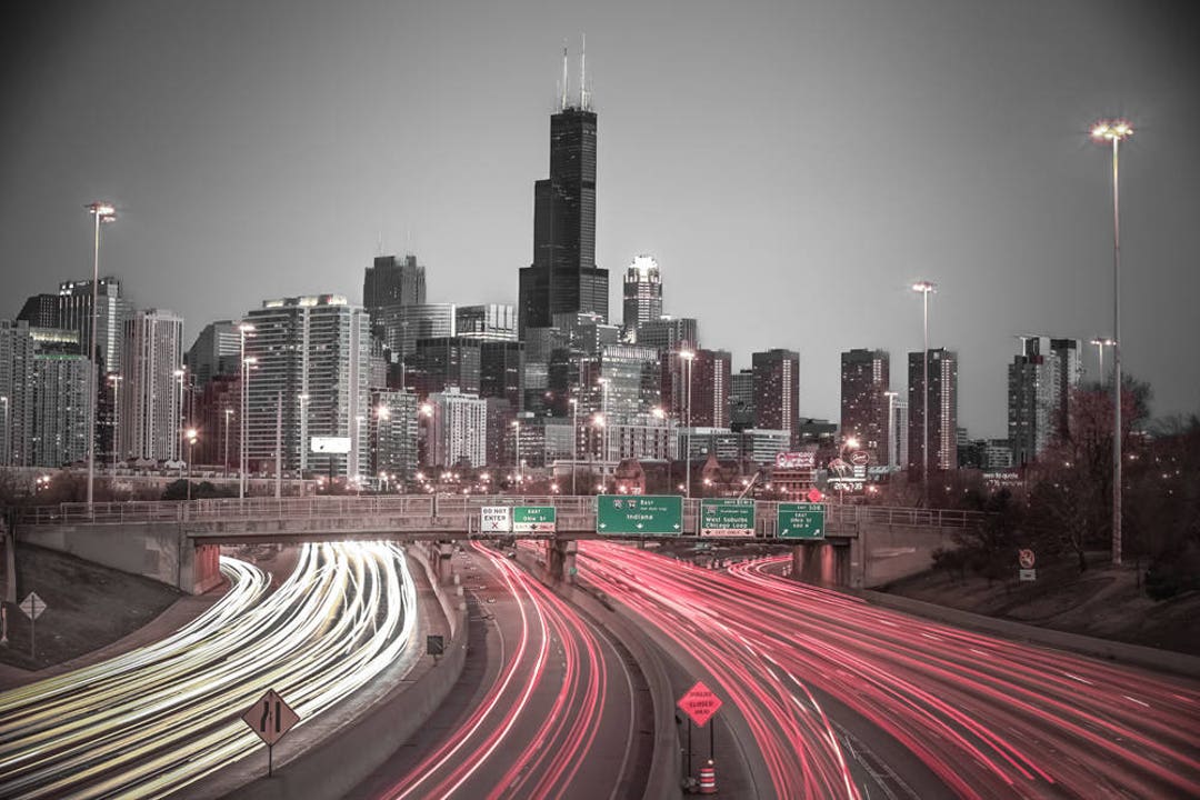 Chicago Skyline Photo Print, Chicago Photography, Highway Car Lines ...