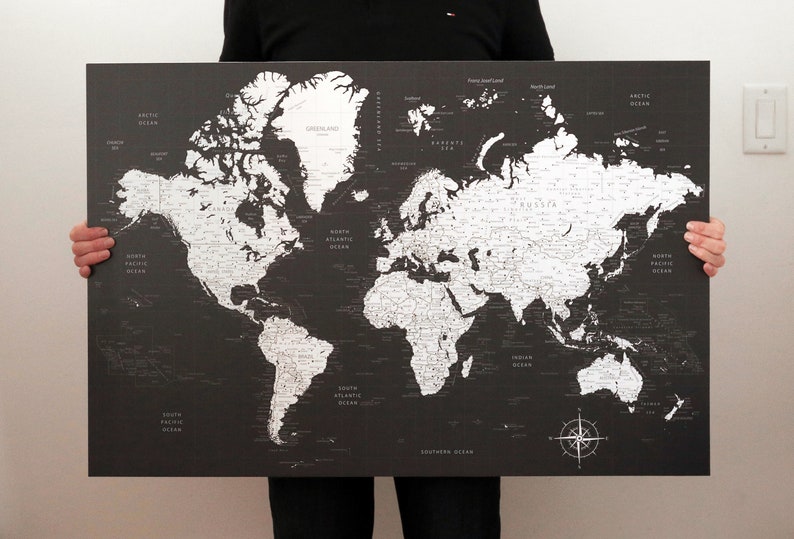 Push Pin World Map Foam Board Mounted, Large Travel Map, Customized ...