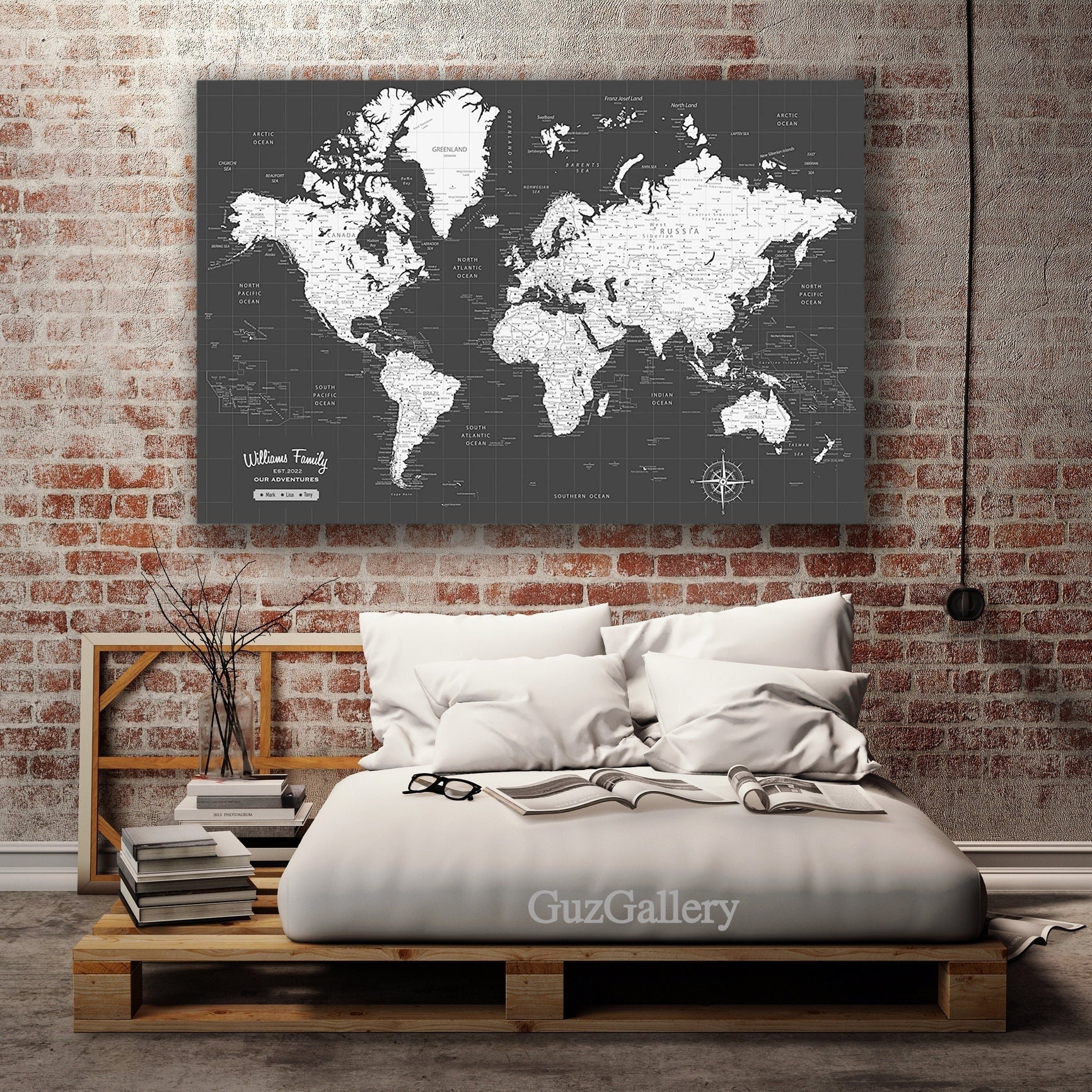 World Travel Map Push Pin Canvas Wall Art Ready to Hang - Etsy