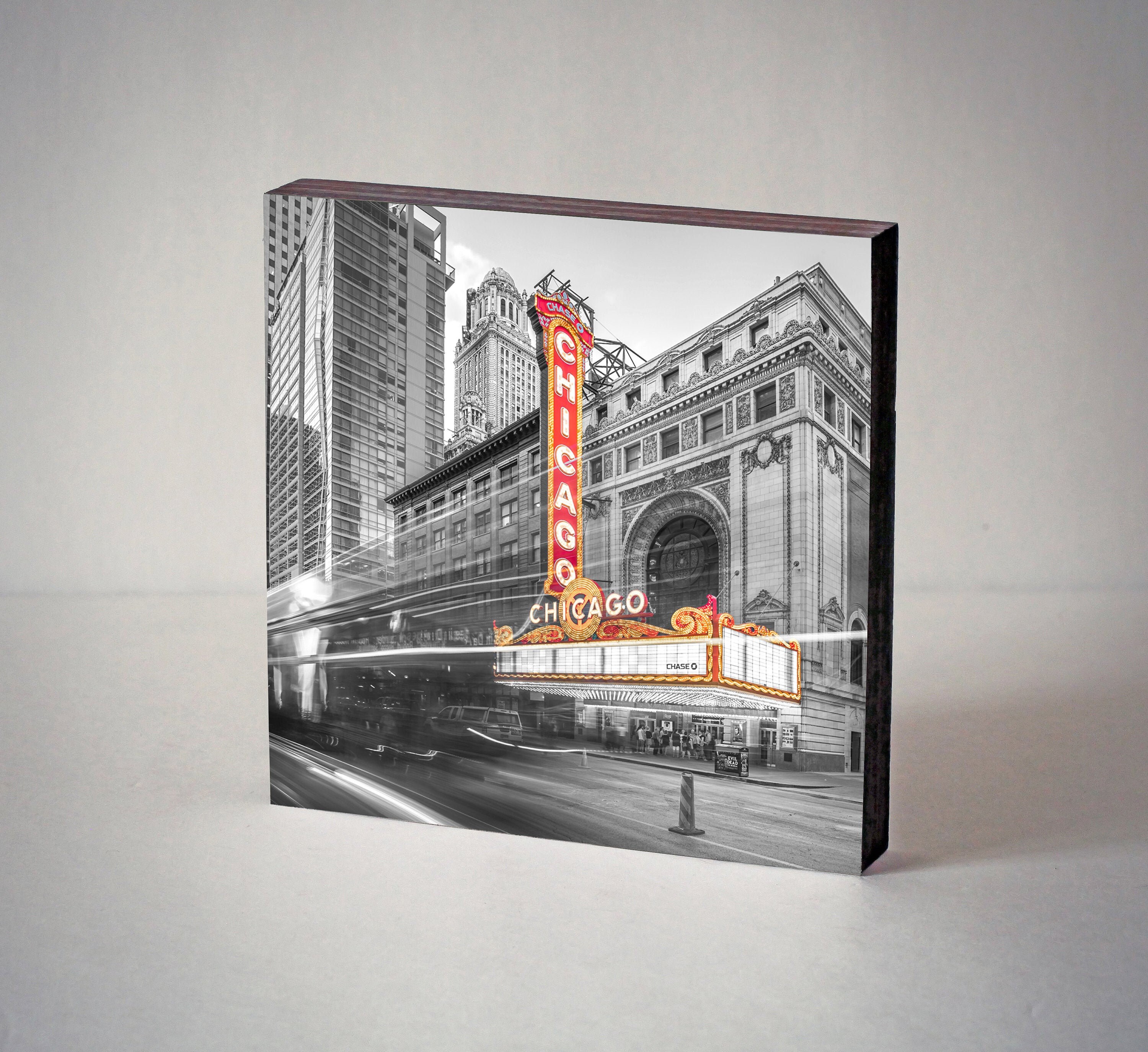 Chicago Theatre, Classic Neon Sign Photo on Wood, Desk Art Decor ...
