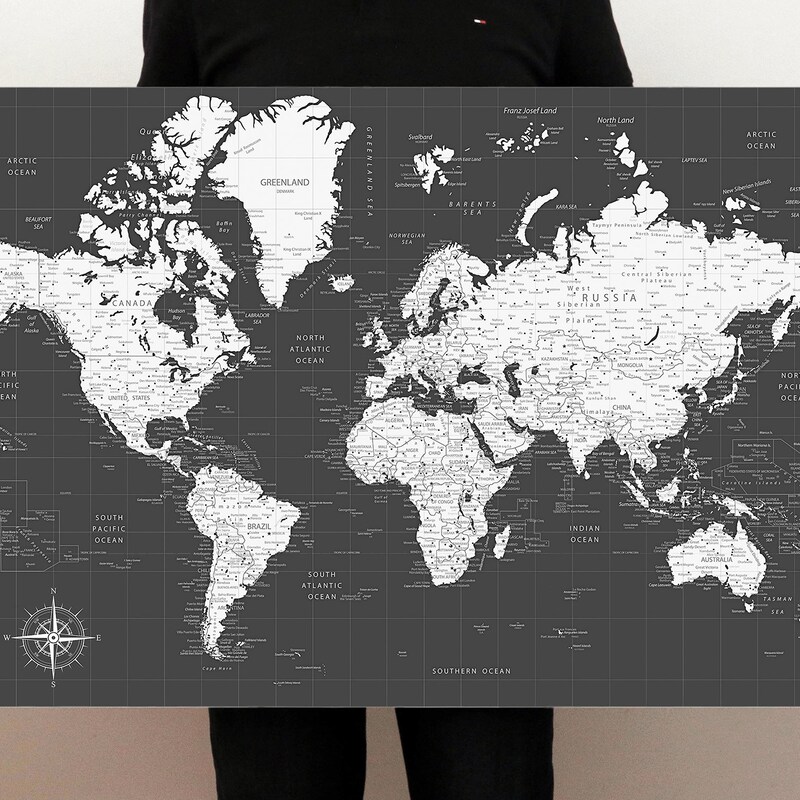 Gray World Map - Etsy