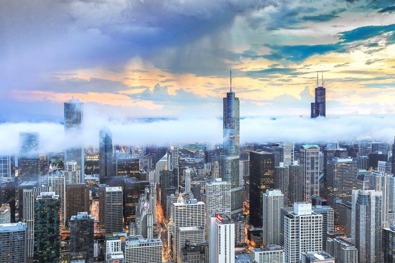 Chicago Skyline Wall Art, Chicago Photography, Dramatic Sky, Stormy ...