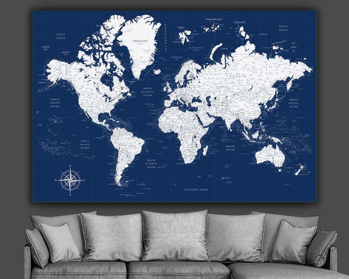Large Canvas World Map Ready to Hang Current Travel Map | Etsy