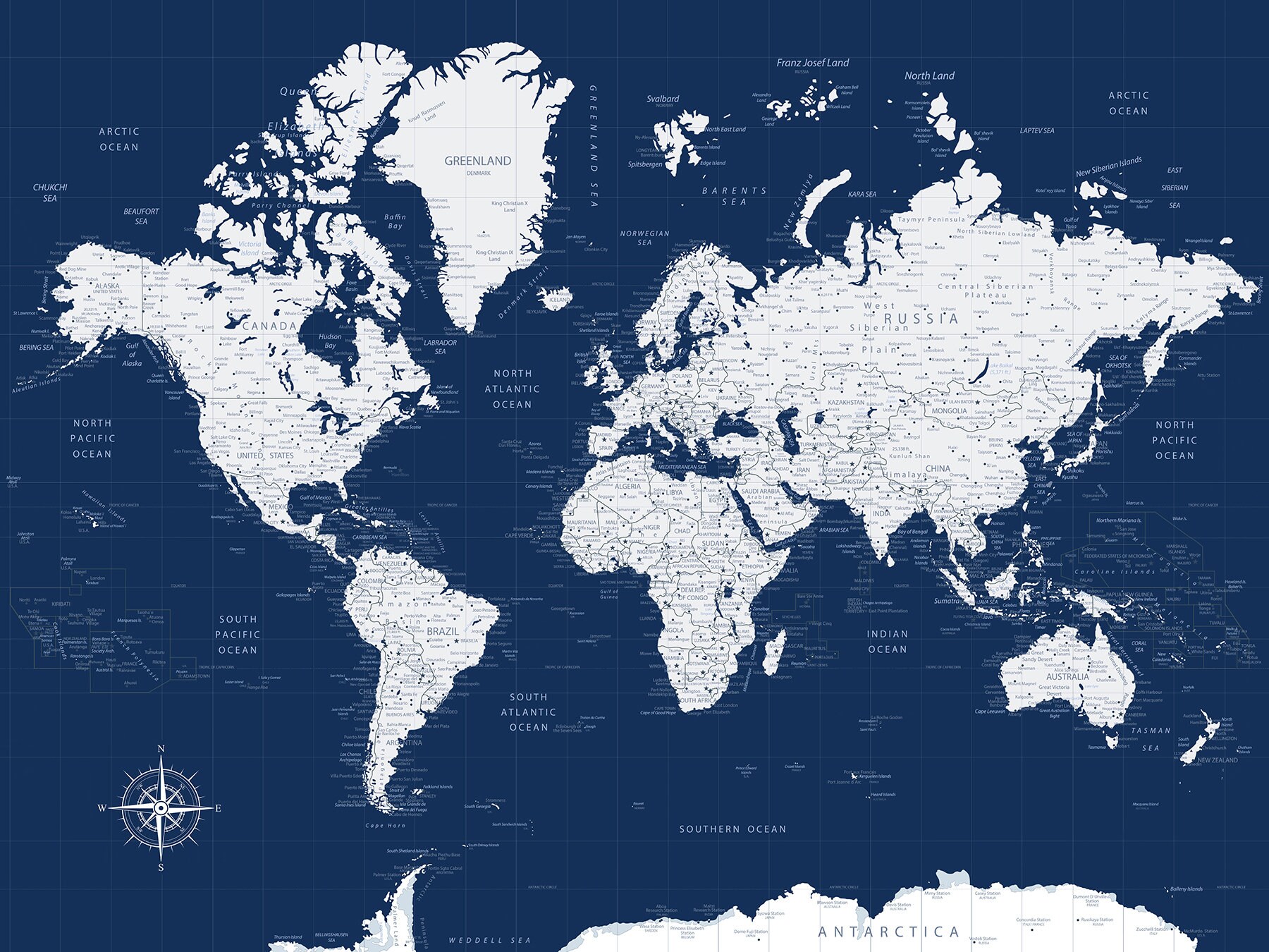 Detailed 30x40 World Travel Map Grey Black Dark Blue - Etsy