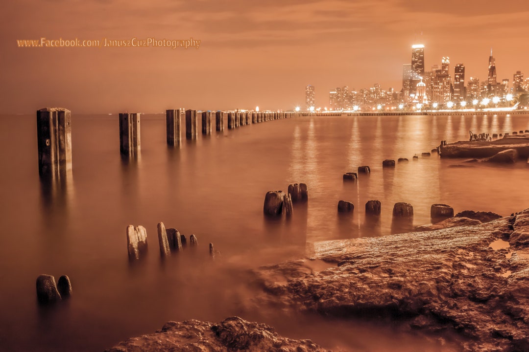 Chicago Photography- Skyline View at Night From Lakefront Art Print ...