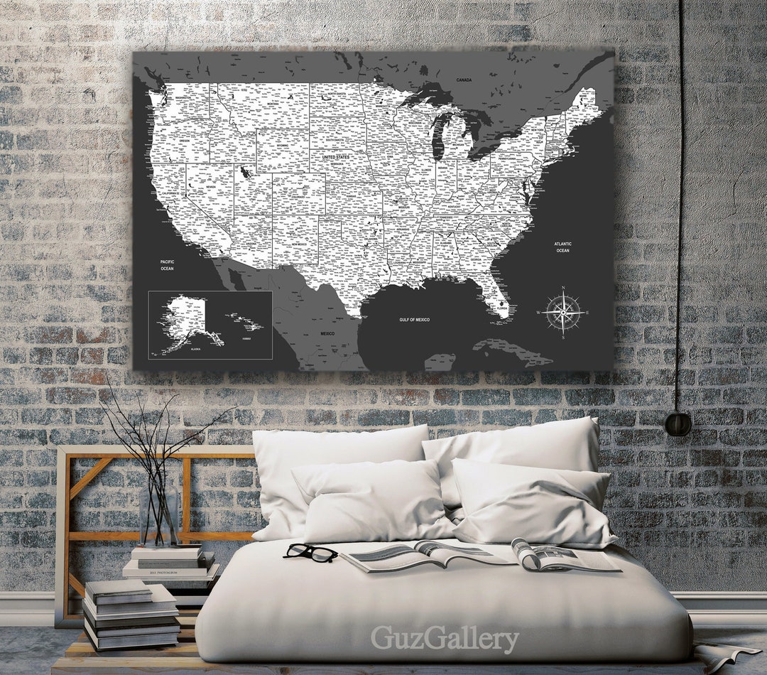 USA Pin Canvas Map, Track Your Travels, Highly Detailed, Ready to Hang ...