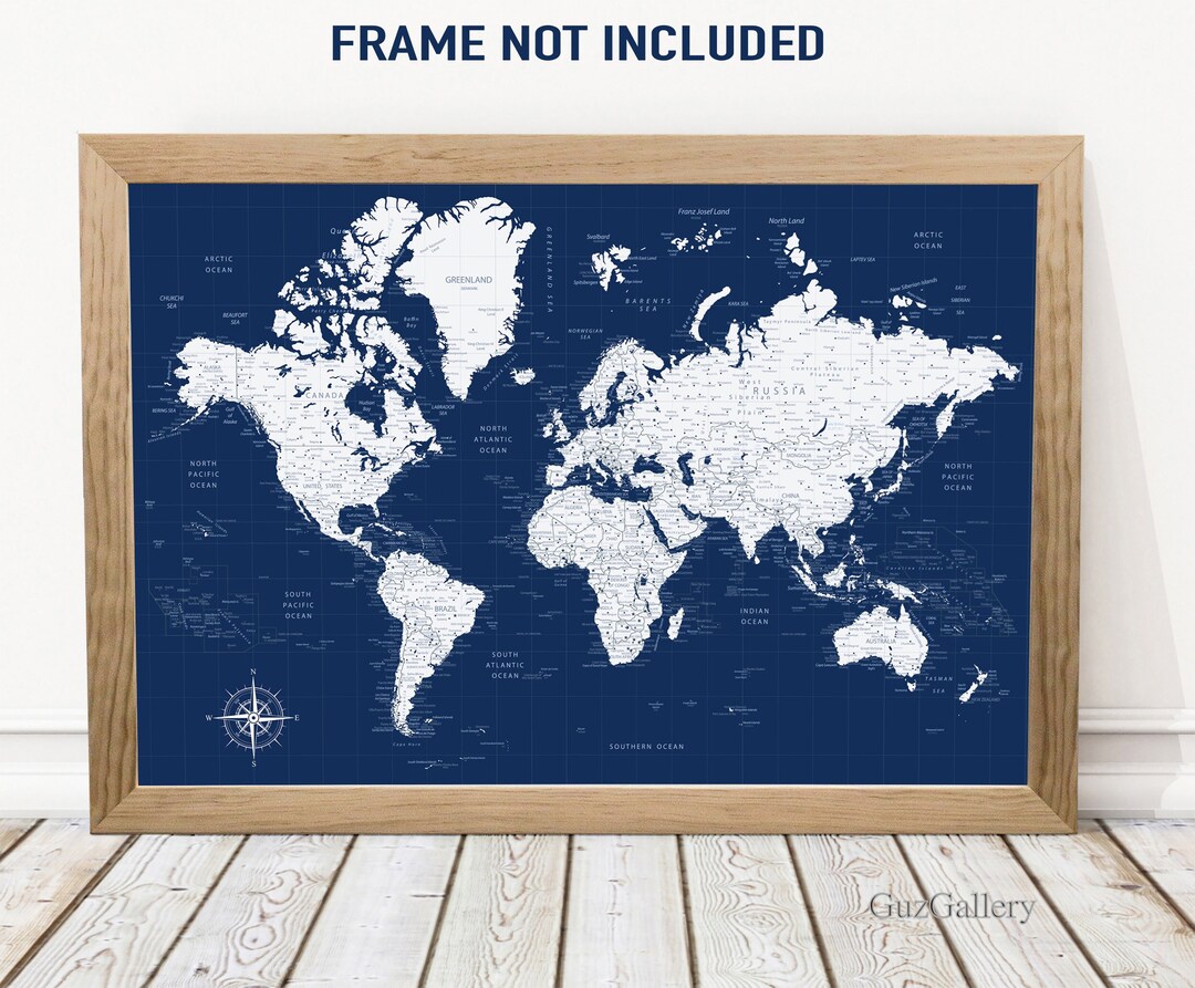 World Map Poster, Highly Detailed, Personalized or Not, Sizes: 24x16 ...