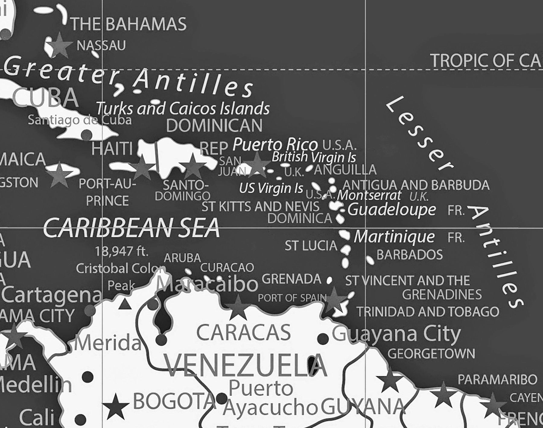 B&W World Map, Canvas Wall Art, Travel Map, Grey Black White Tones ...