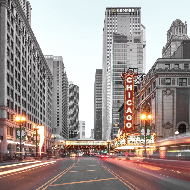 Red Neon Sign Chicago Theatre Photo Mounted on Wood Desk - Etsy
