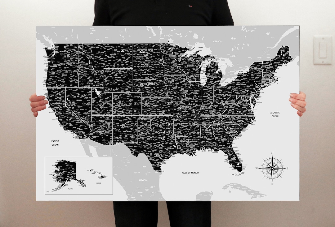 USA Travel Map on Foam Board, Push Pin Ready, Sizes: 24x16, 36x24 ...