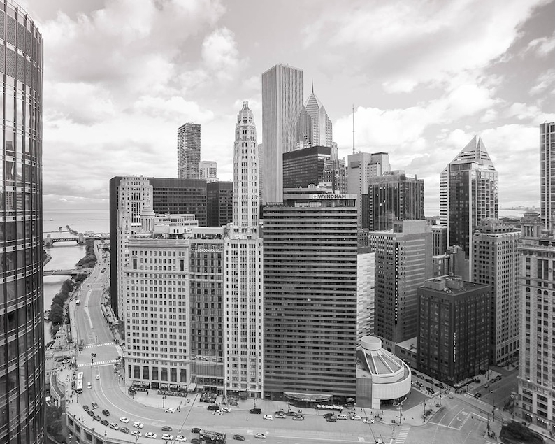 Chicago Wall Art B&W Chicago Photo Lower Wacker Drive | Etsy